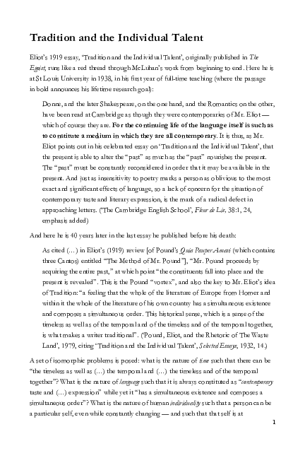 (PDF) Tradition and the Individual Talent