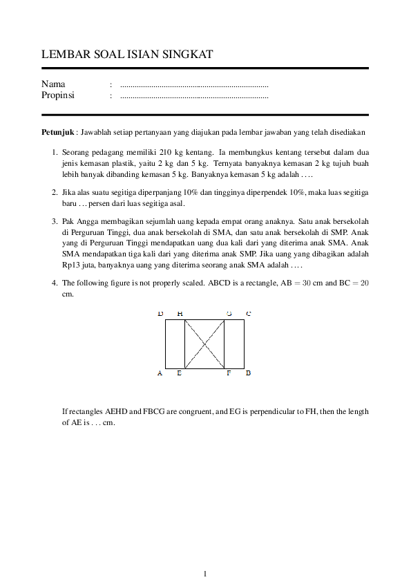 (PDF) LEMBAR SOAL ISIAN SINGKAT