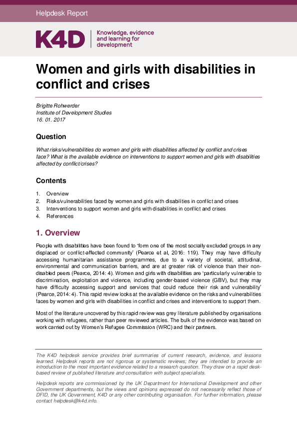 (PDF) Women and girls with disabilities in conflict and crises