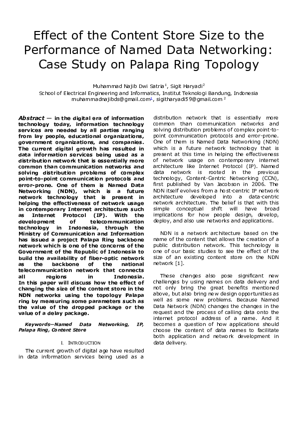 Pdf Content Store Size Effect To The Performance Of Named Data Networking