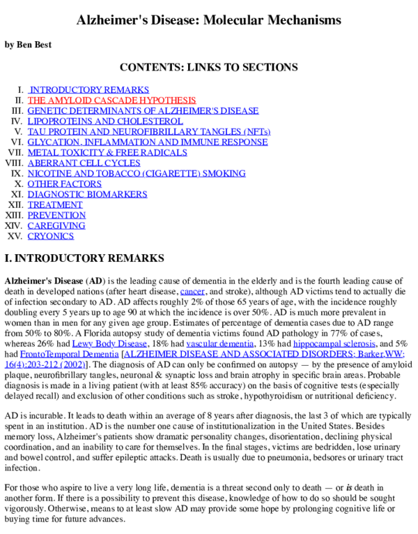 (PDF) Alzheimer's Disease: Molecular Mechanisms