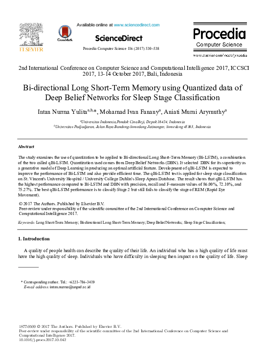 Pdf Bi Directional Long Short Term Memory Using Quantized Data Of Deep Belief Networks For