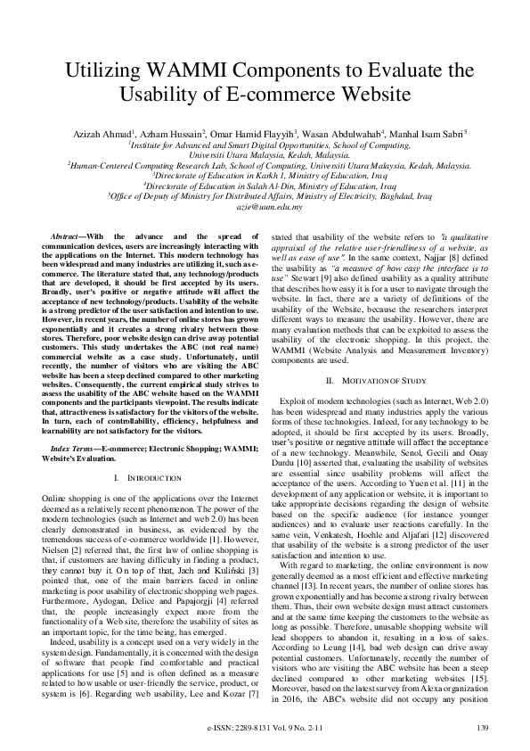 (PDF) Utilizing WAMMI Components to Evaluate the Usability of E ...