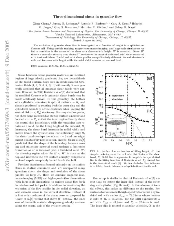 Pdf Three Dimensional Shear In Granular Flow