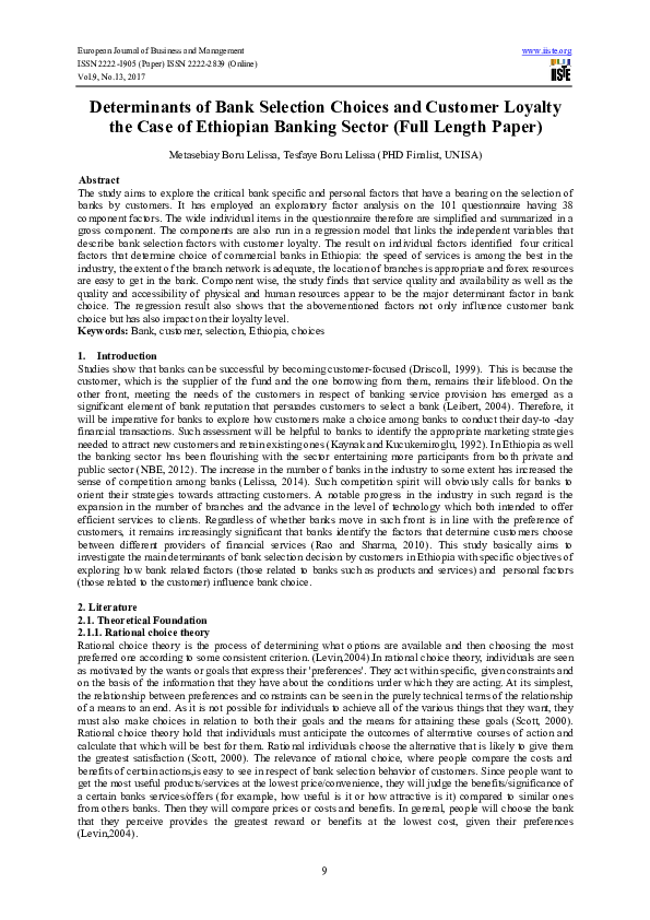 (PDF) Determinants of Bank Selection Choices and Customer Loyalty the ...