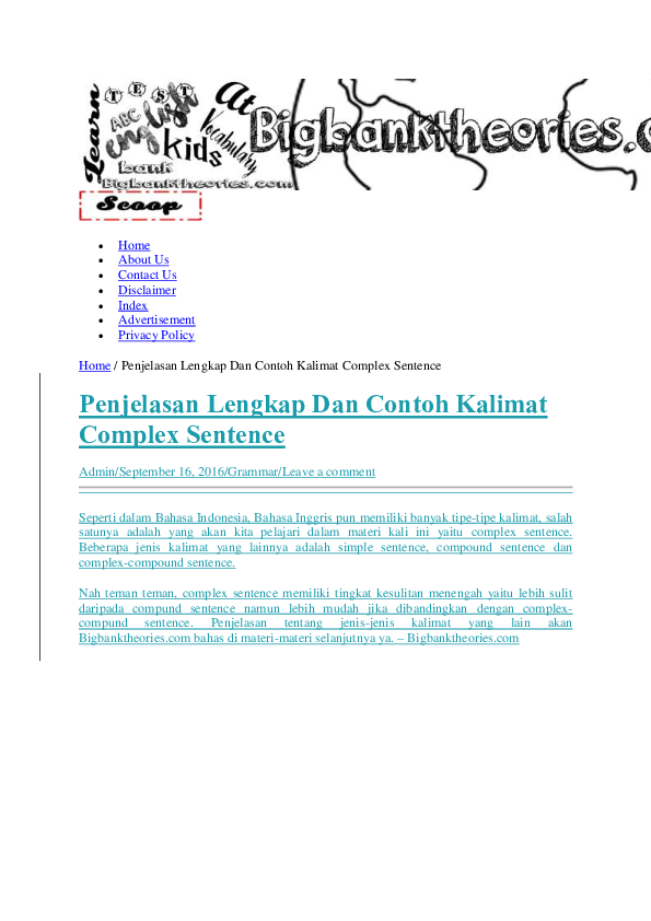 (DOC) Penjelasan Lengkap Dan Contoh Kalimat Complex Sentence