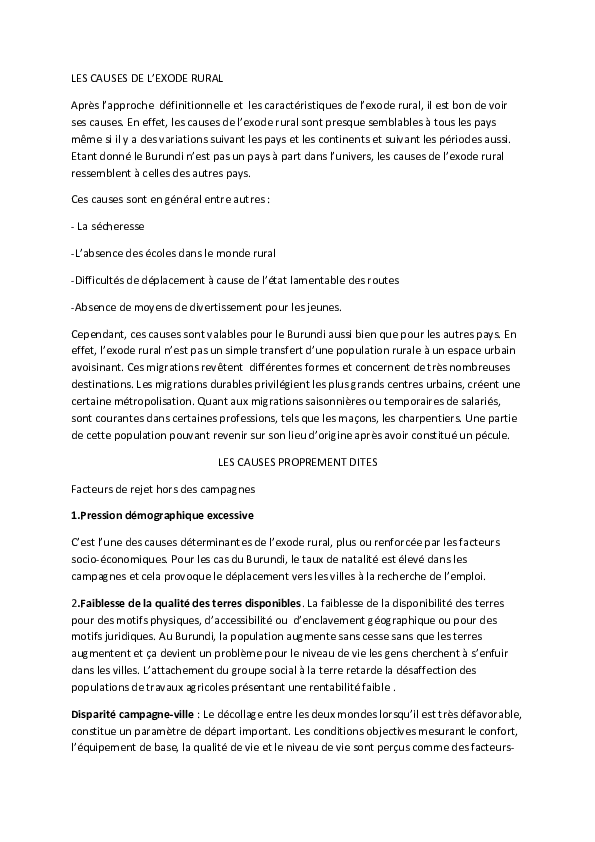 (DOC) LES CAUSES DE L'EXODE RURAL