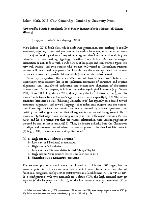 (PDF) A critical review of Mark Baker's book "Case" (2015)