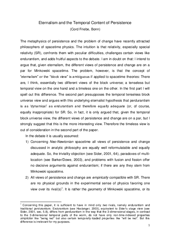 (PDF) Eternalism and the Temporal Content of Persistence