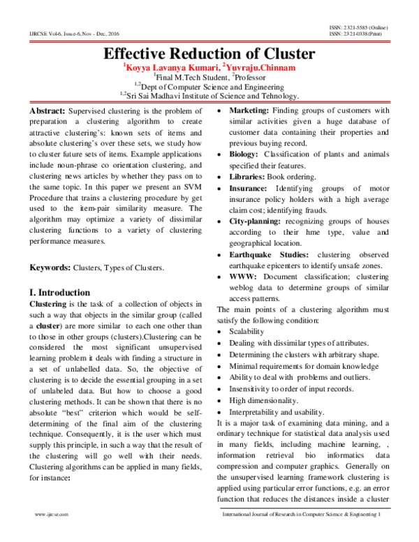 (PDF) Effective Reduction of Cluster
