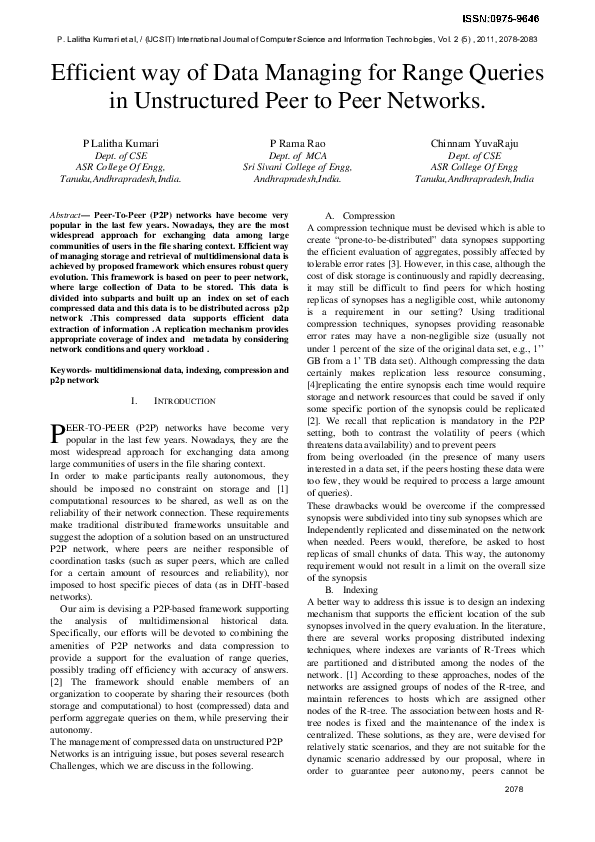 Pdf Efficient Way Of Data Managing For Range Queries In Unstructured Peer To Peer Networks