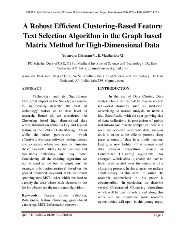 Pdf A Robust Efficient Clustering Based Feature Text Selection Algorithm In The Graph Based