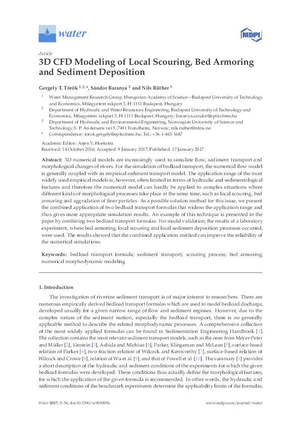 (PDF) 3D CFD Modeling of Local Scouring, Bed Armoring and Sediment Deposition | Gergely T. Török ...