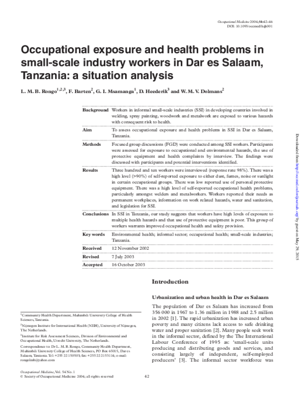 (PDF) Occupational exposure and health problems in small-scale industry ...