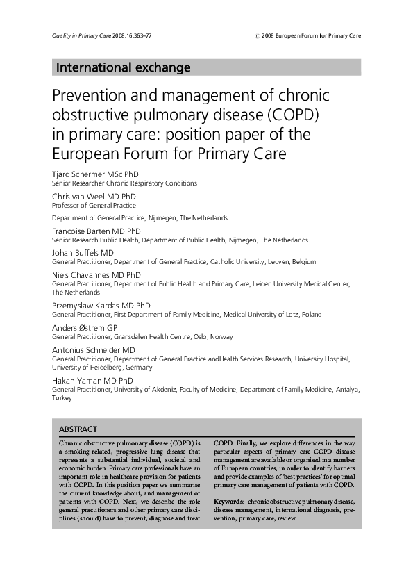 (PDF) Prevention and management of chronic obstructive pulmonary ...