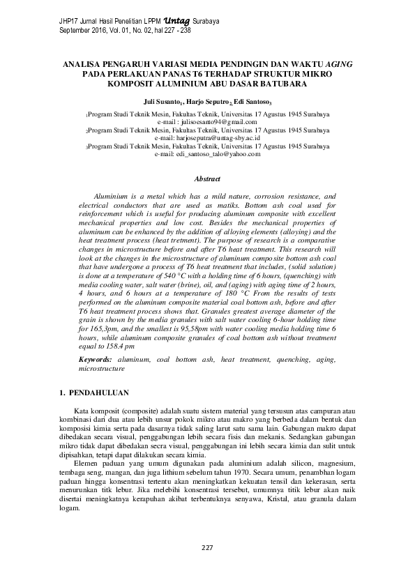 (PDF) ANALISA PENGARUH VARIASI MEDIA PENDINGIN DAN WAKTU AGING PADA PERLAKUAN PANAS T6 TERHADAP ...