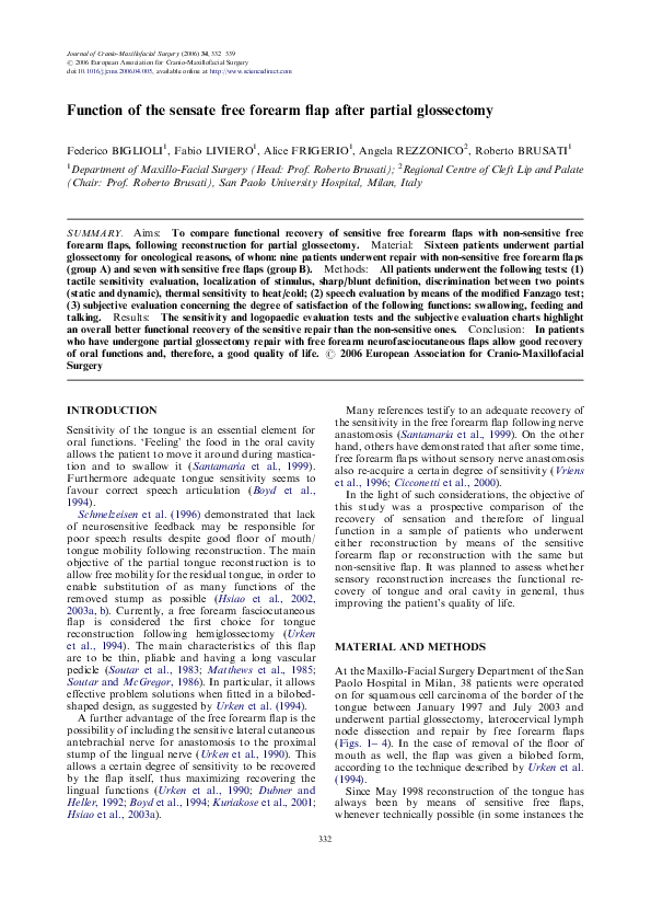 (PDF) Function of the sensate free forearm flap after partial glossectomy