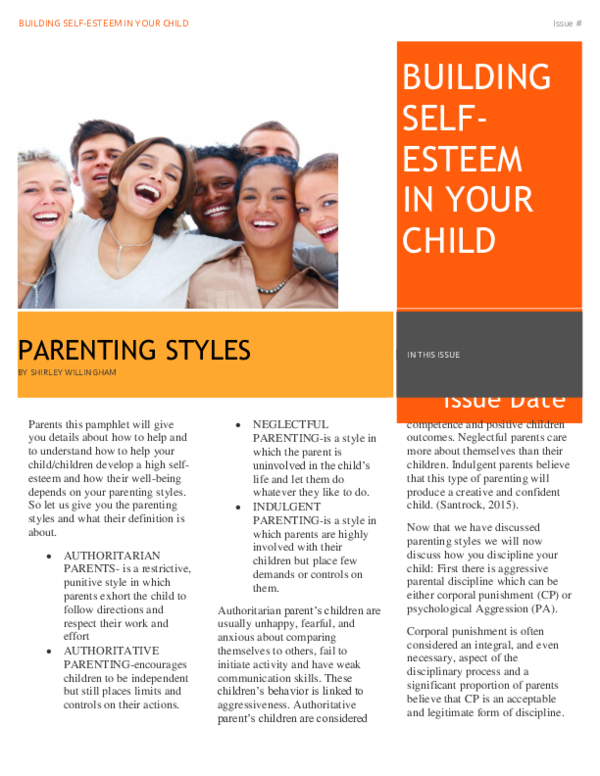 (DOC) BUILDING SELF- ESTEEM IN YOUR CHILD Issue Date PARENTING STYLES