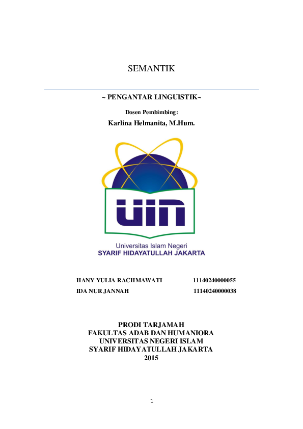 (DOC) SEMANTIK ~ PENGANTAR LINGUISTIK