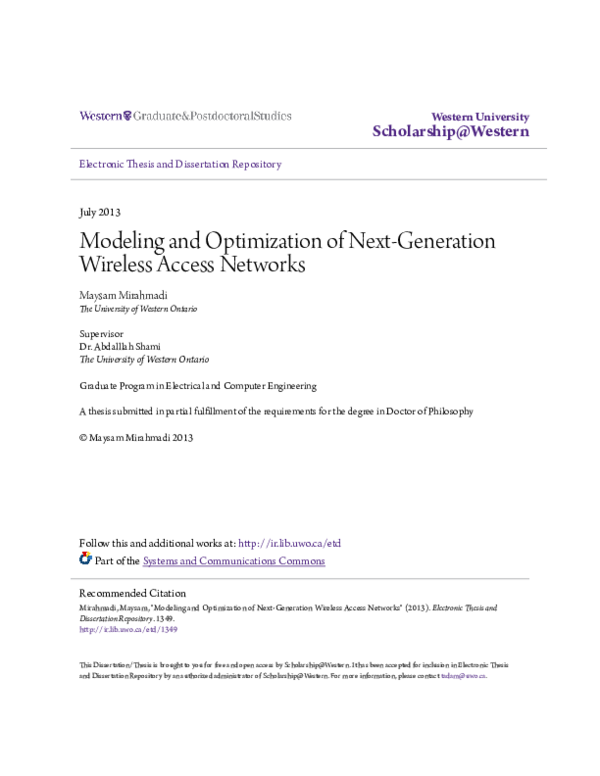 (PDF) Modeling and Optimization of Next-Generation Wireless Access Networks