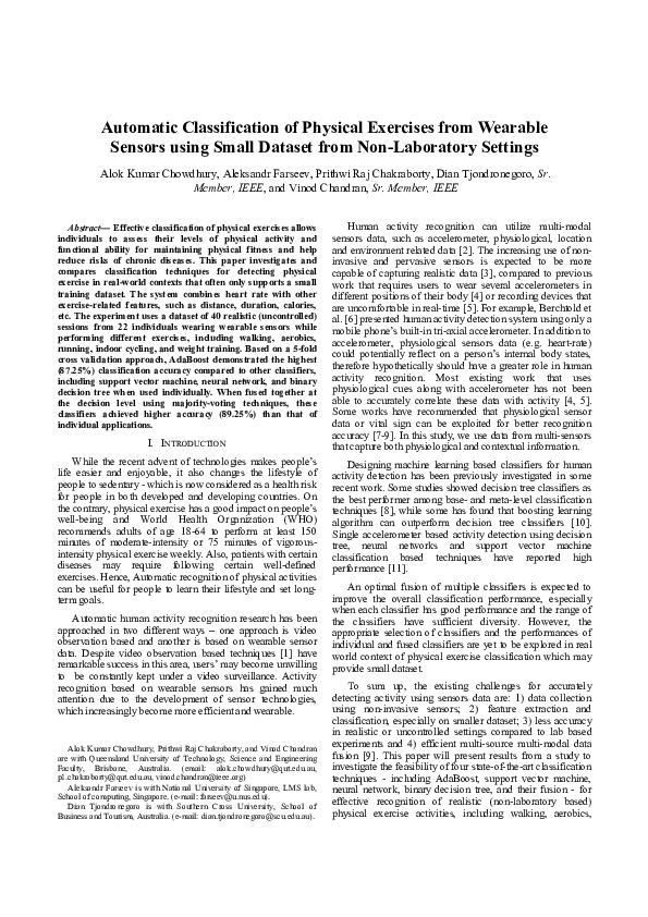 Pdf Automatic Classification Of Physical Exercises From Wearable Sensors Using Small Dataset