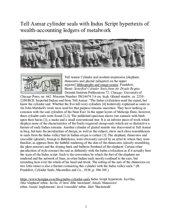 (PDF) Tell Asmar cylinder seals with Indus Script hypertexts of wealth ...