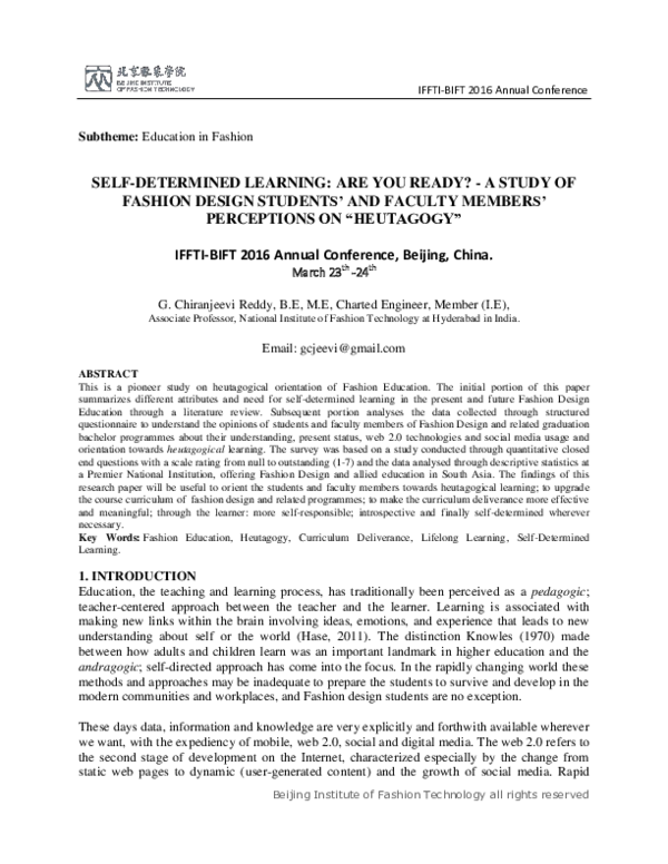 (PDF) SELF-DETERMINED LEARNING: ARE YOU READY? -A STUDY OF FASHION DESIGN STUDENTS' AND FACULTY ...