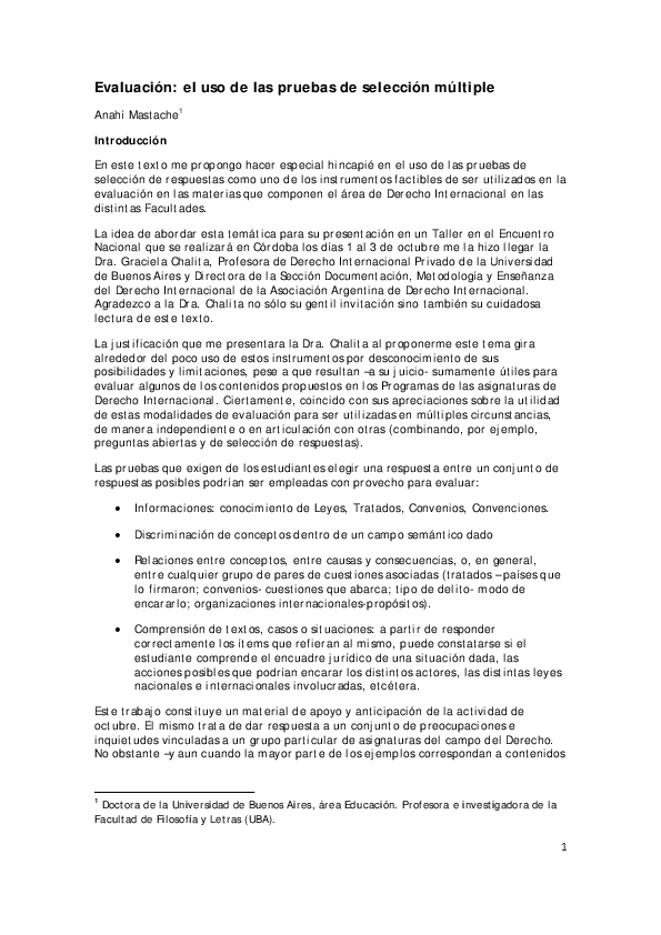 (PDF) Evaluación: el uso de las pruebas de selección múltiple