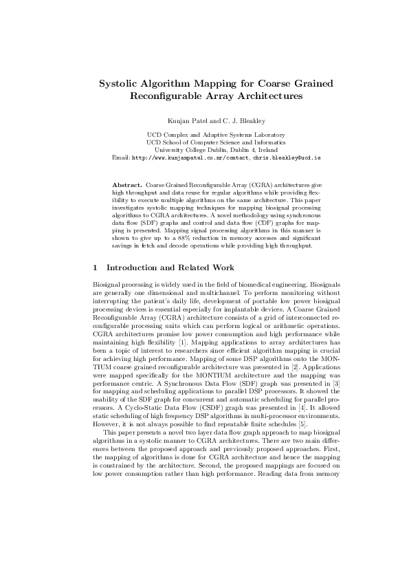 (PDF) Systolic Algorithm Mapping for Coarse Grained Reconfigurable Array Architectures