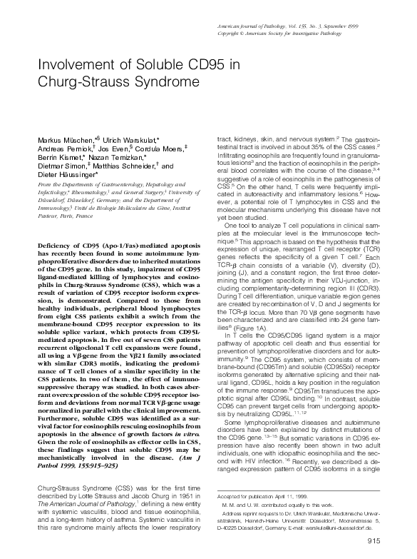(PDF) Involvement of Soluble CD95 in Churg-Strauss Syndrome