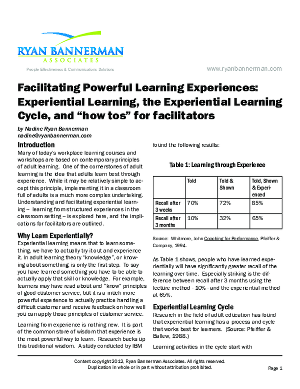 (PDF) Facilitating Powerful Learning Experiences: Experiential Learning ...