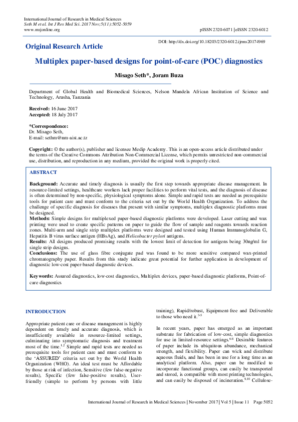 (PDF) Multiplex paper-based designs for point-of-care (POC) diagnostics