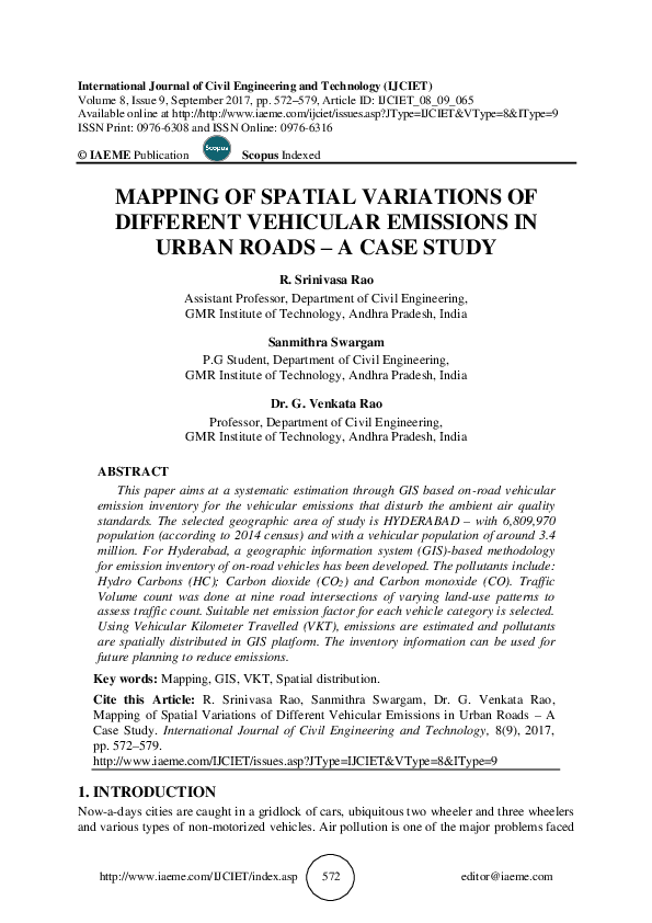 (PDF) MAPPING OF SPATIAL VARIATIONS OF DIFFERENT VEHICULAR EMISSIONS IN ...
