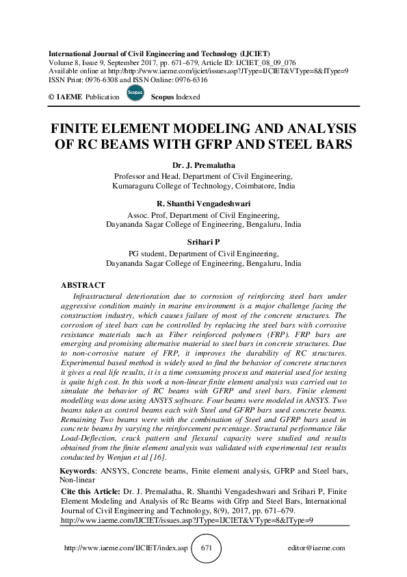 Pdf Finite Element Modeling And Analysis Of Rc Beams With Gfrp And Steel Bars