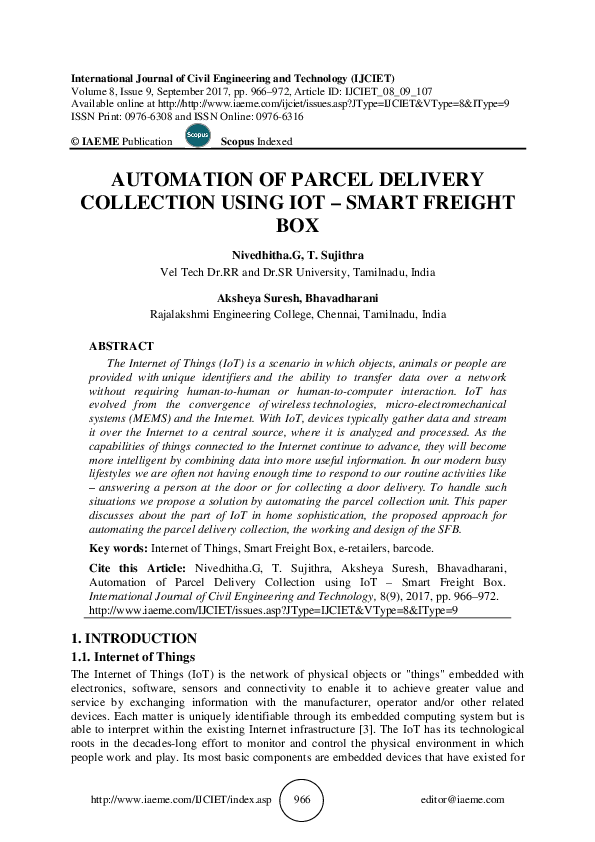 (PDF) AUTOMATION OF PARCEL DELIVERY COLLECTION USING IOT – SMART ...