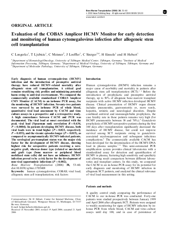 (PDF) Evaluation of the COBAS Amplicor HCMV Monitor for early detection ...