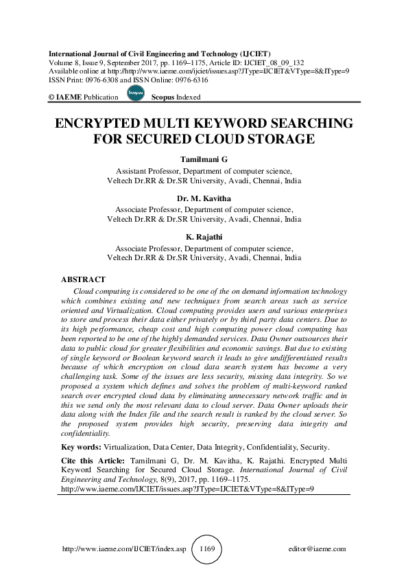 (PDF) ENCRYPTED MULTI KEYWORD SEARCHING FOR SECURED CLOUD STORAGE