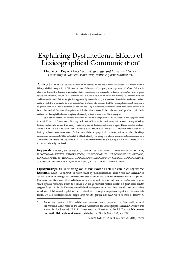 (PDF) Explaining Dysfunctional Effects of Lexicographical Communication