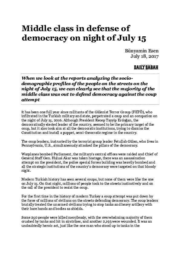 (PDF) Middle class in defense of democracy on night of July 15