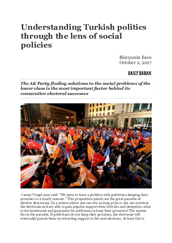 (PDF) Understanding Turkish politics through the lens of social policies