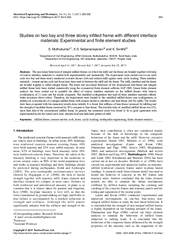 (PDF) Studies on two-bay and three storey infilled frame with different interface materials ...