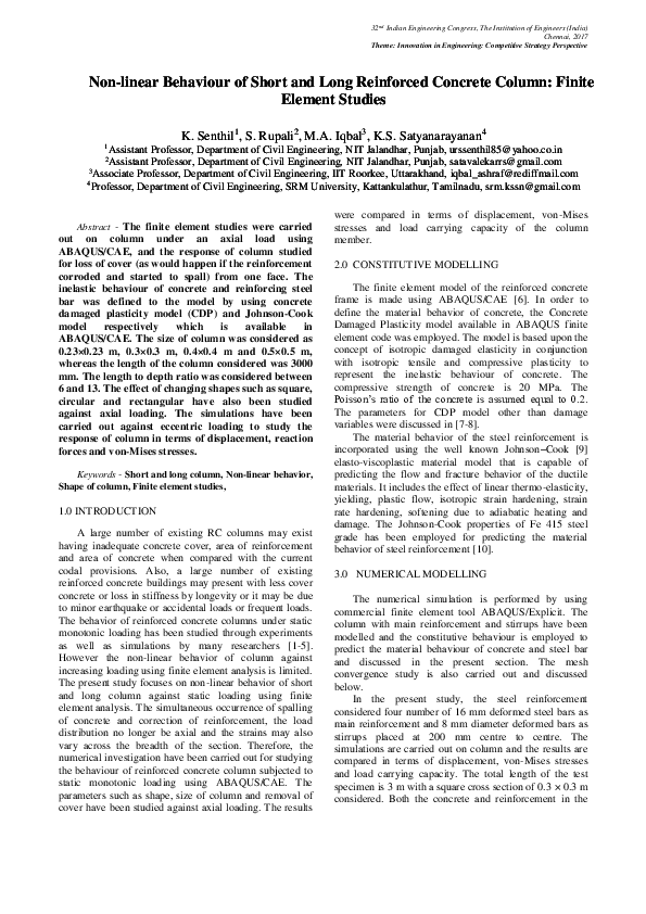(PDF) Non-linear behavior of short and long reinforced concrete column ...