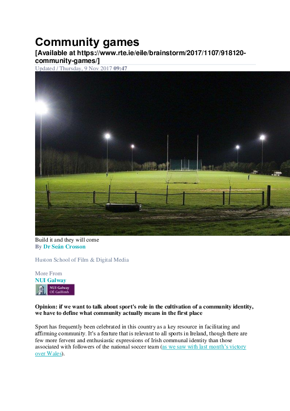 (PDF) Community games: Examining sport's role in the cultivation of a ...