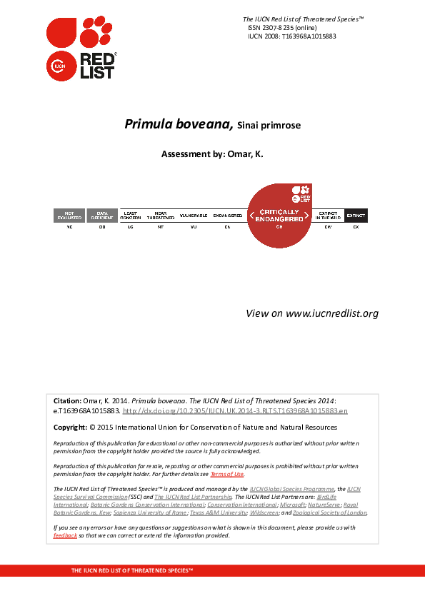 (PDF) Primula boveana. The IUCN Red List of Threatened Species 2014