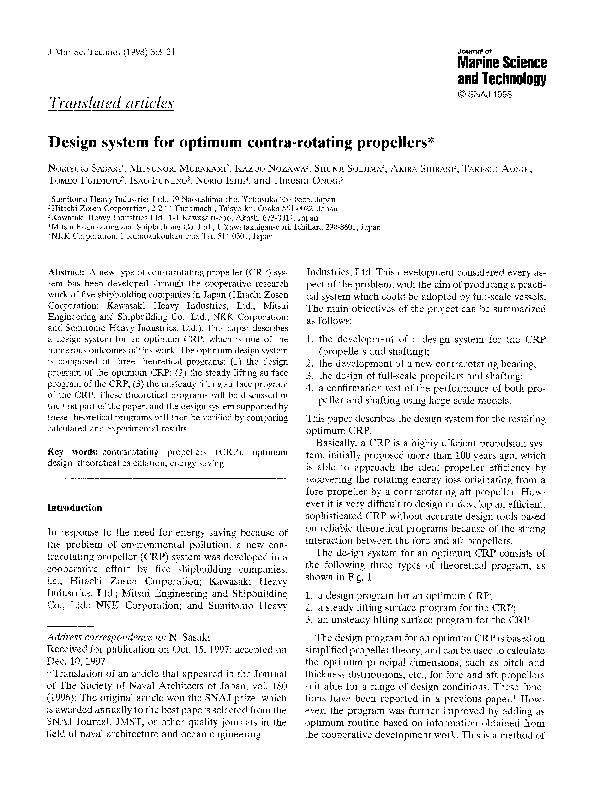 (PDF) Design system for optimum contra-rotating propellers