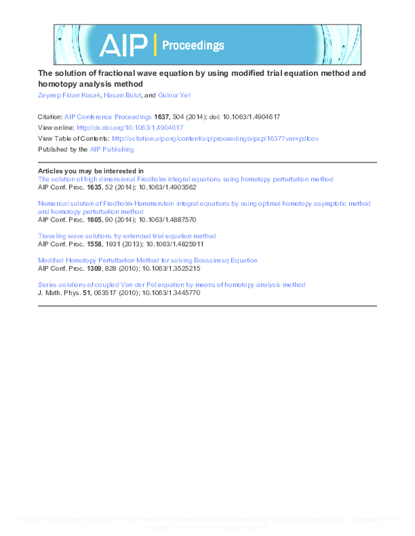 Pdf The Solution Of Fractional Wave Equation By Using Modified Trial Equation Method And