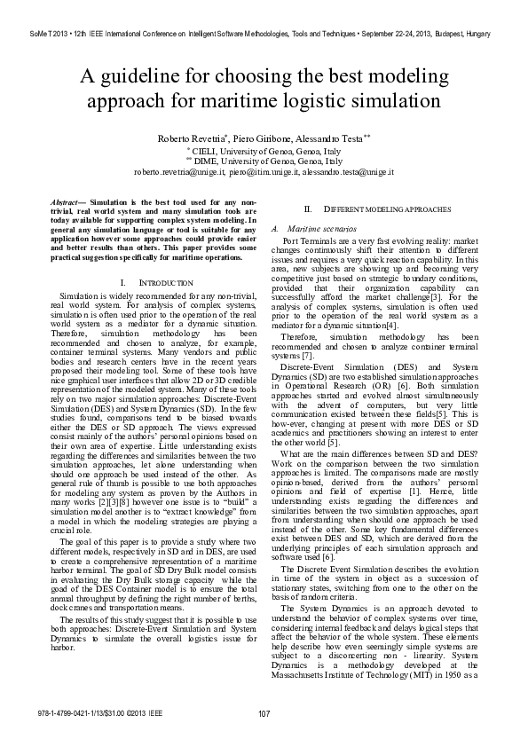 Pdf A Guideline For Choosing The Best Modeling Approach For Maritime Logistic Simulation