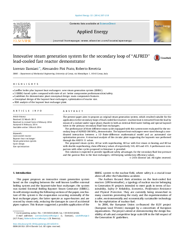 (PDF) Innovative steam generation system for the secondary loop of ...