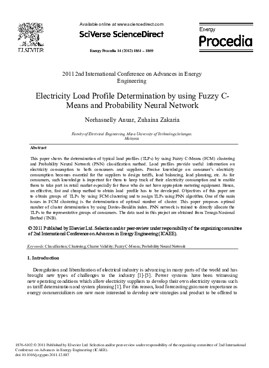 (PDF) Electricity Load Profile Determination by using Fuzzy CMeans and Probability Neural Network