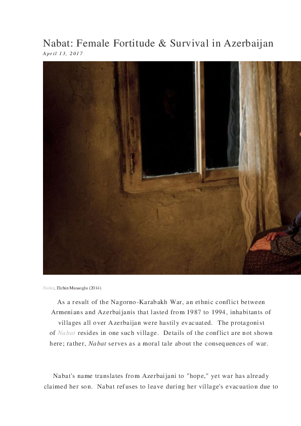 (DOC) Nabat: Female Fortitude & Survival in Azerbaijan | Gulnara ...